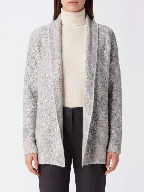 Avant Toi Cashmere And Silk Cardigan With Shawl Collar And Sequin Embroidery - Grey