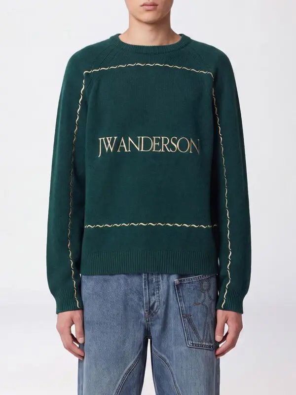 JW Anderson Crewneck Pure Wool Jumper With Embroidered Logo - Green