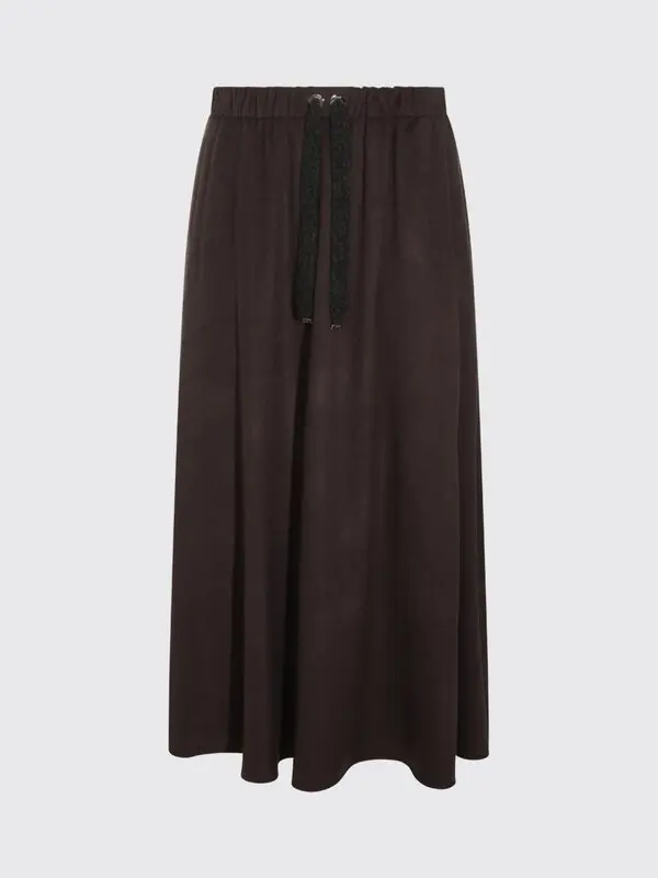 Herno Flared Wool Blend Knit Midi Skirt With High Waist And Drawstring - Black