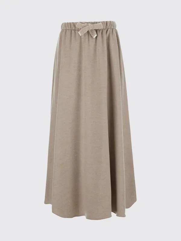 Herno Flared Wool Blend Knit Midi Skirt With High Waist And Drawstring