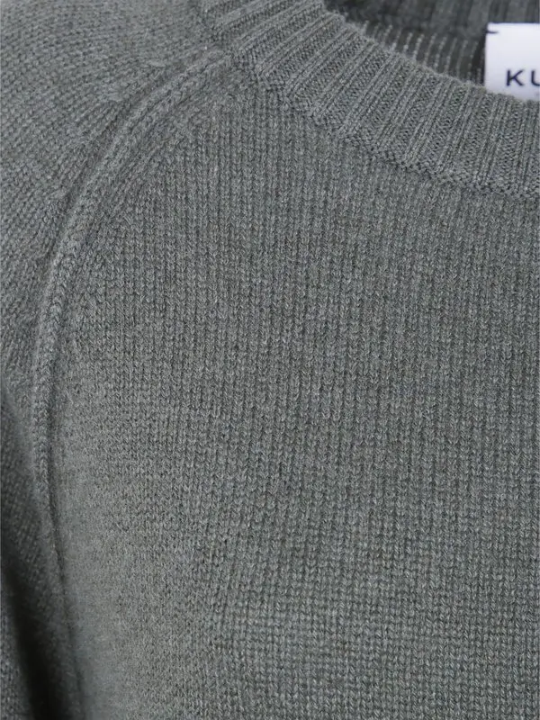 KUJTEN 100% Cashmere Crewneck Jumper With Long Sleeves And Ribbed Trims - Green
