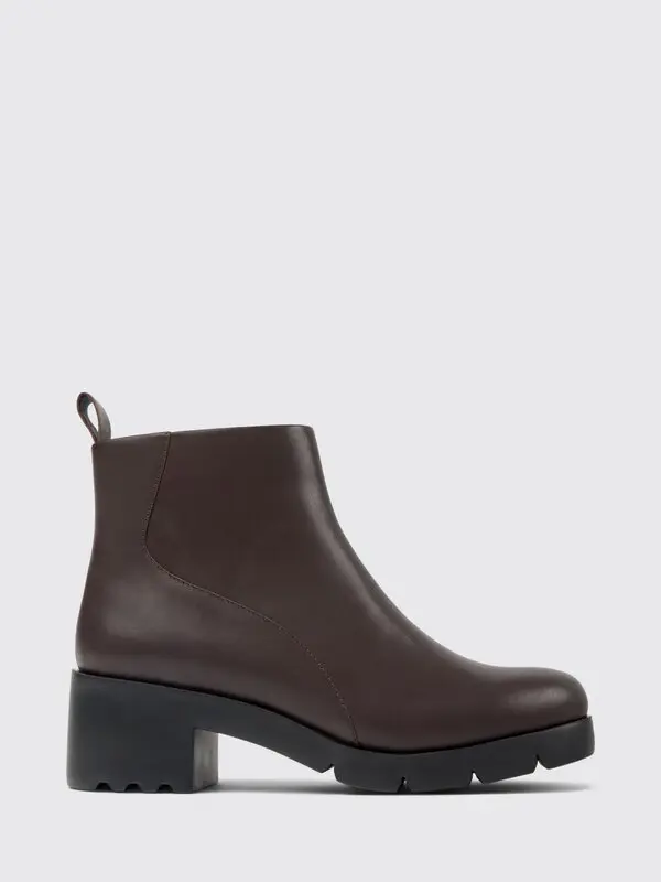 Camper Wanda Smooth Leather Biker Boots With Side Zip - Brown