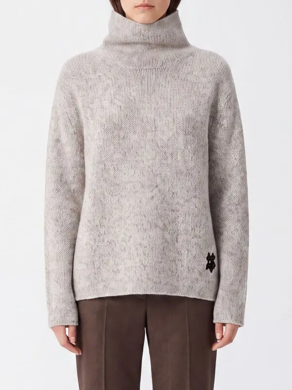 KUJTEN 100% Cashmere Turtleneck Jumper With Contrast Logo And Ribbed Trims
