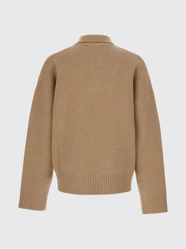 AMI Paris Long-sleeved Knit Polo With De Cœur Jacquard Logo - Beige