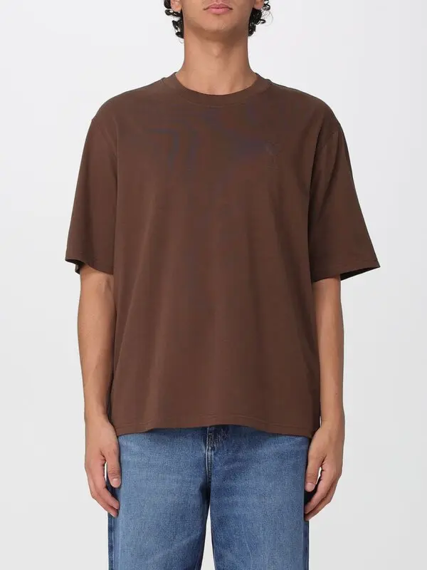 AMI Paris Short-sleeved Cotton T-shirt With Front Logo Print - Beige