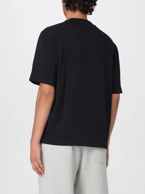 AMI Paris Short-sleeved Cotton T-shirt With Front Logo Print - Black