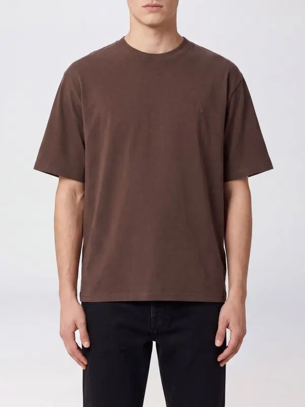 AMI Paris Short-sleeved Cotton T-shirt With Front Logo Print - Brown