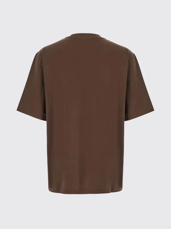 AMI Paris Short-sleeved Cotton T-shirt With Front Logo Print - Brown