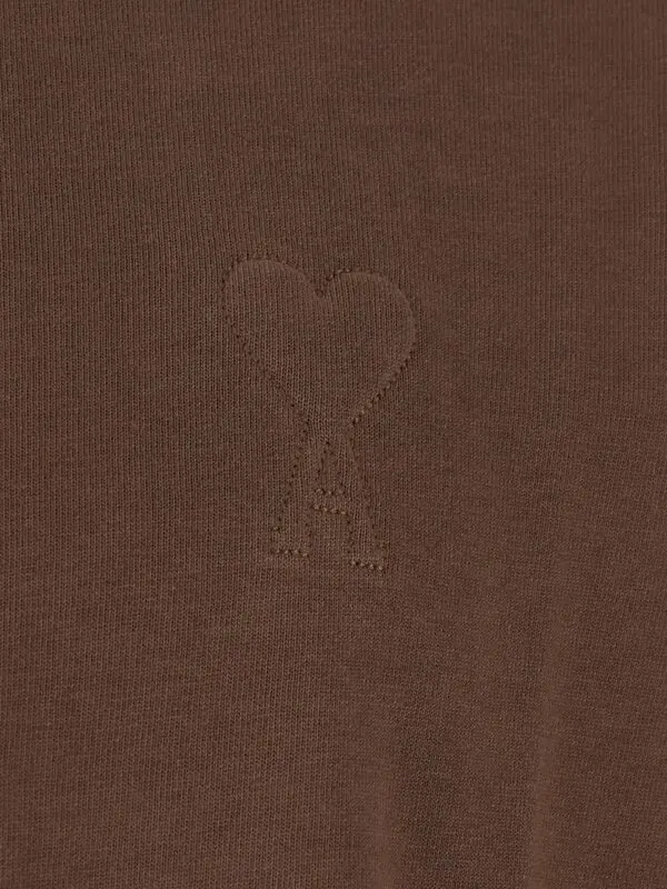 AMI Paris Short-sleeved Cotton T-shirt With Front Logo Print - Brown