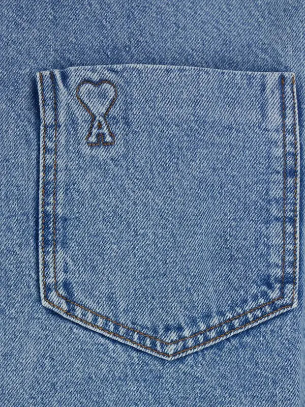 AMI Paris Cotton Denim Shirt With French Collar And Concealed Buttoning