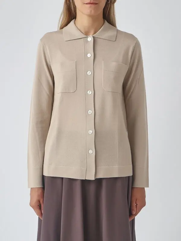 Max Mara Virgin Wool Polo Cardigan With Patch Pockets - Mastic