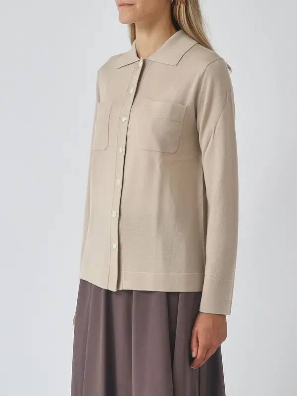 Max Mara Virgin Wool Polo Cardigan With Patch Pockets