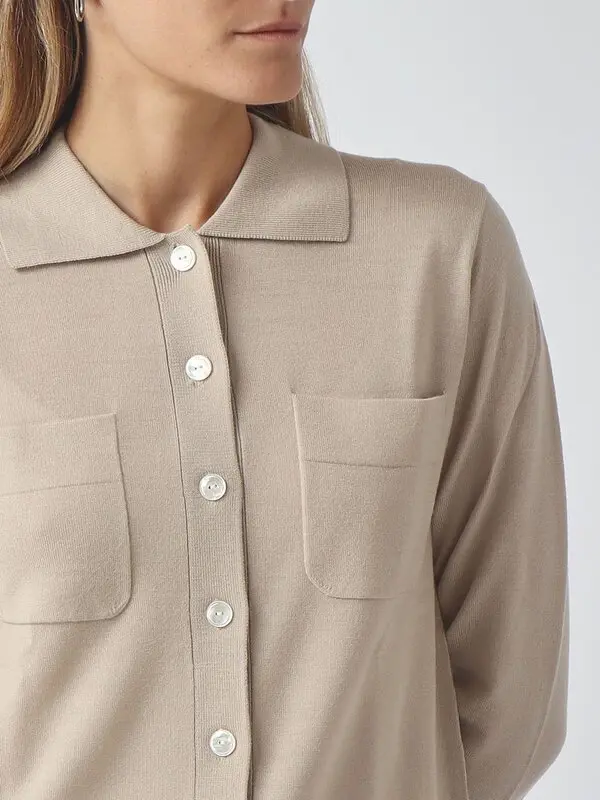 Max Mara Virgin Wool Polo Cardigan With Patch Pockets