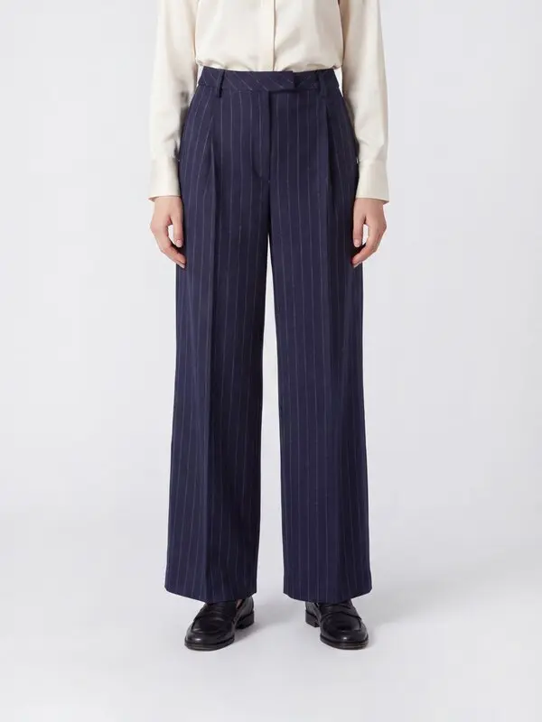 THELATEST Deva High-waisted Pinstriped Wide-leg Trousers In Wool Blend