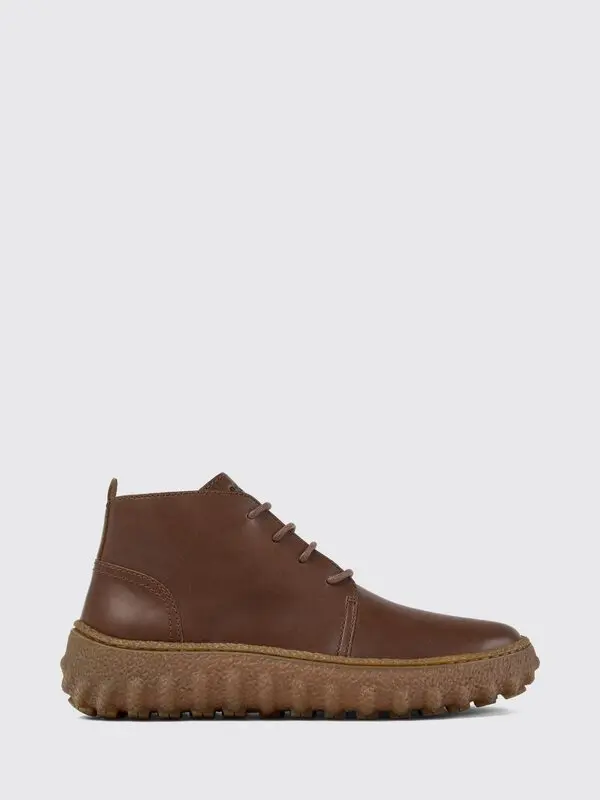 Camper Ground Lace-up Smooth Leather Ankle Boots With Notched Sole - Brown