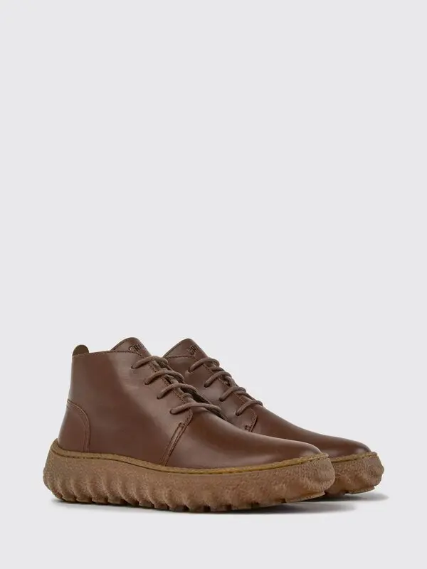 Camper Ground Lace-up Smooth Leather Ankle Boots With Notched Sole
