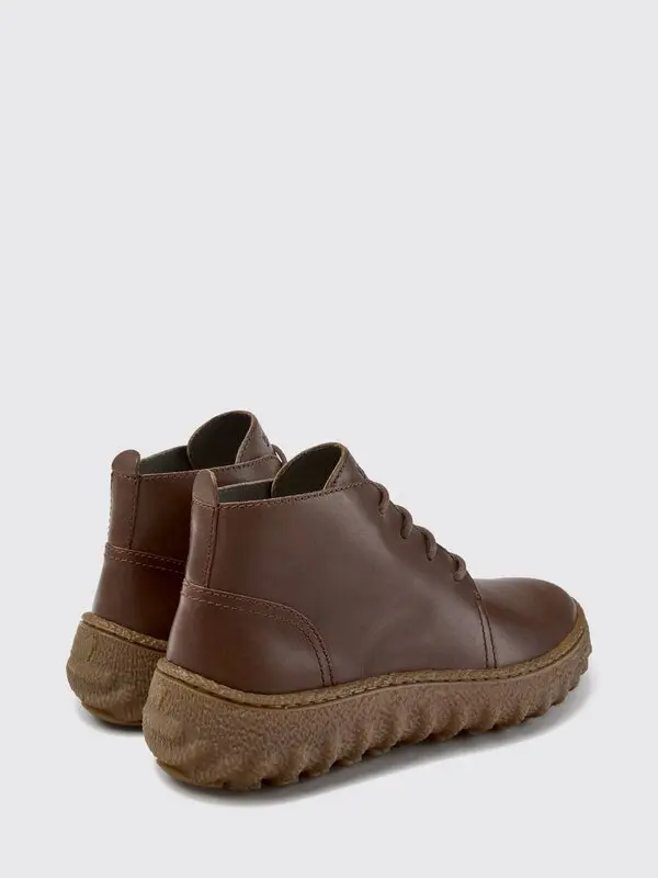 Camper Ground Lace-up Smooth Leather Ankle Boots With Notched Sole
