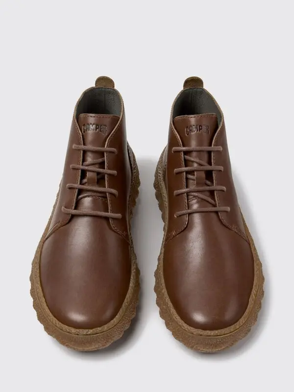 Camper Ground Lace-up Smooth Leather Ankle Boots With Notched Sole