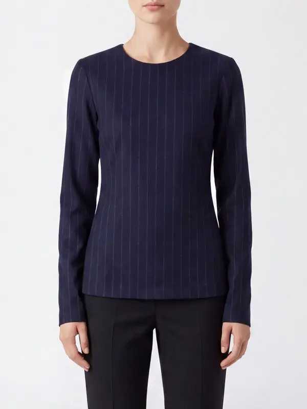 THELATEST Pinstriped Slim Fit Wool Blend Jumper With Back Zip Closure - Blue