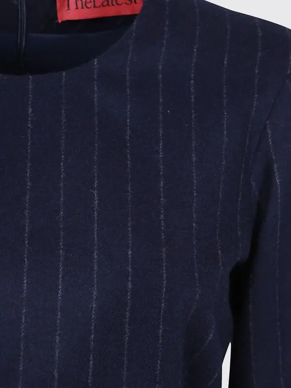 THELATEST Pinstriped Slim Fit Wool Blend Jumper With Back Zip Closure - Blue