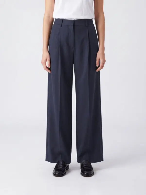THELATEST Billie High-waisted Wide-leg Pleated Trousers In Wool Blend - Black