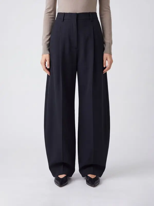 THELATEST Billie High-waisted Wide-leg Pleated Trousers In Wool Blend - Ink