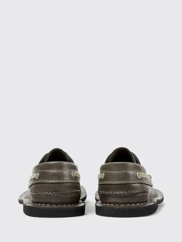 Camper Eki Leather Boat Shoes With Embroidery And Asymmetrical Toe - Grey
