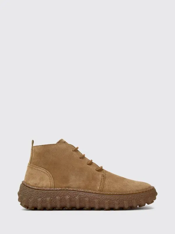 Camper Ground Lace-up Suede Ankle Boots With Notched Sole - Brown