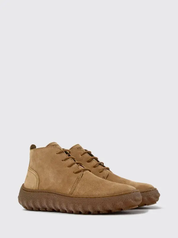 Camper Ground Lace-up Suede Ankle Boots With Notched Sole