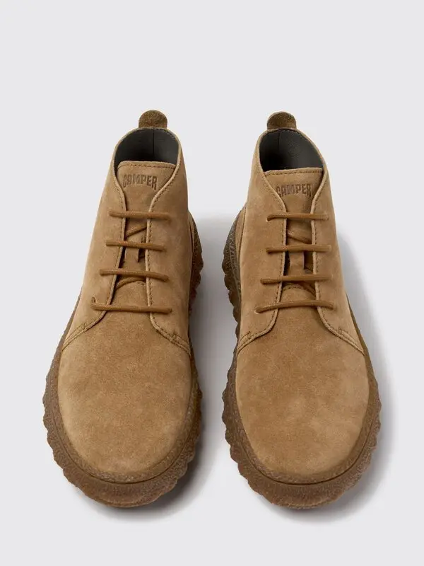 Camper Ground Lace-up Suede Ankle Boots With Notched Sole