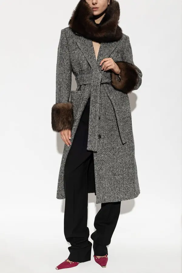 Valentino Garavani Wool Coat With A Herringbone Pattern