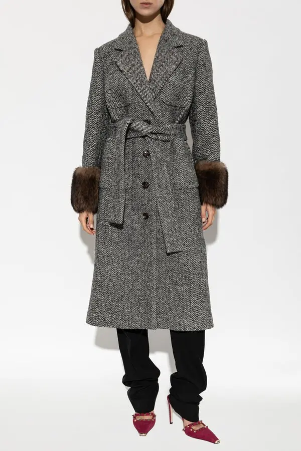 Valentino Garavani Wool Coat With A Herringbone Pattern