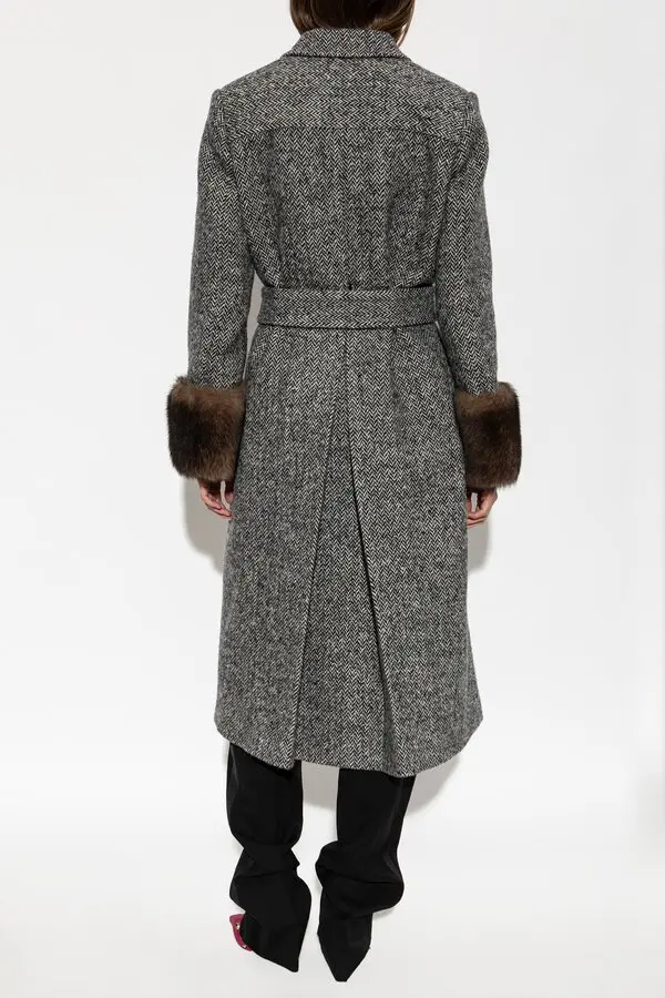 Valentino Garavani Wool Coat With A Herringbone Pattern