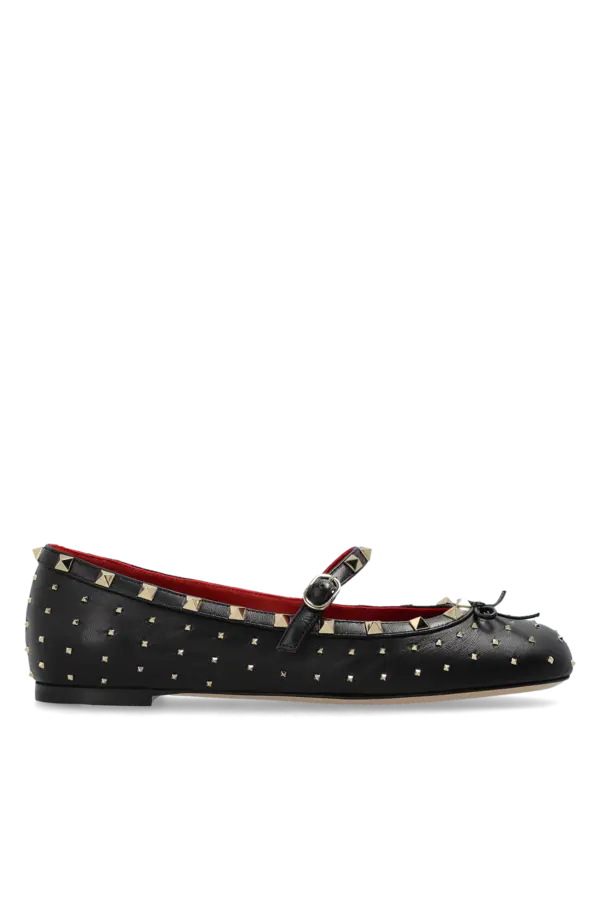 Valentino Garavani Leather Studded Ballerina Flats - Black