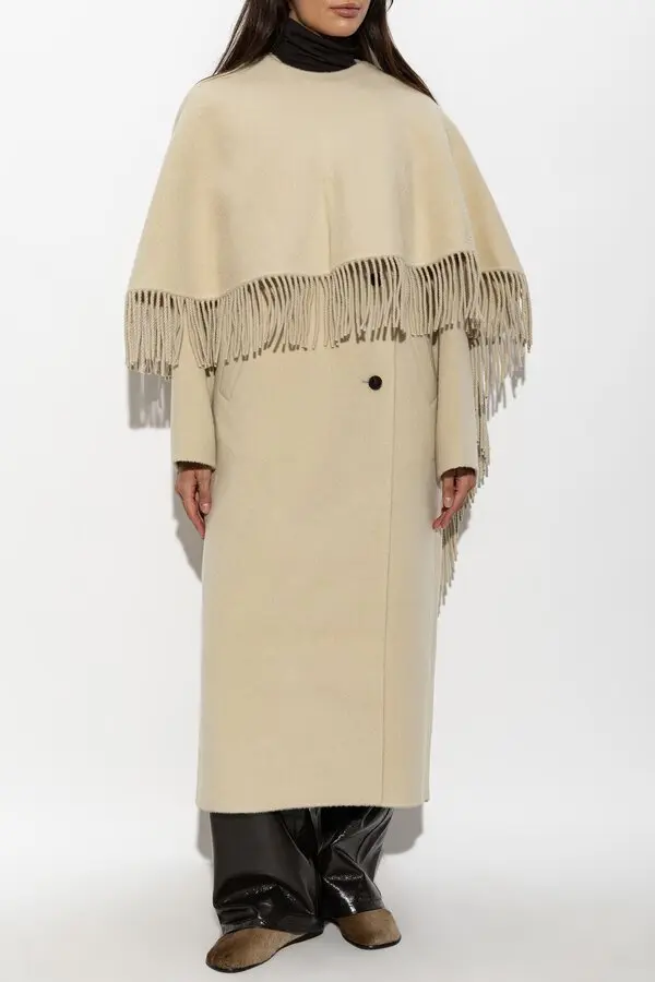 RÓHE Wool And Alpaca Coat With Fringe Scarf - Beige