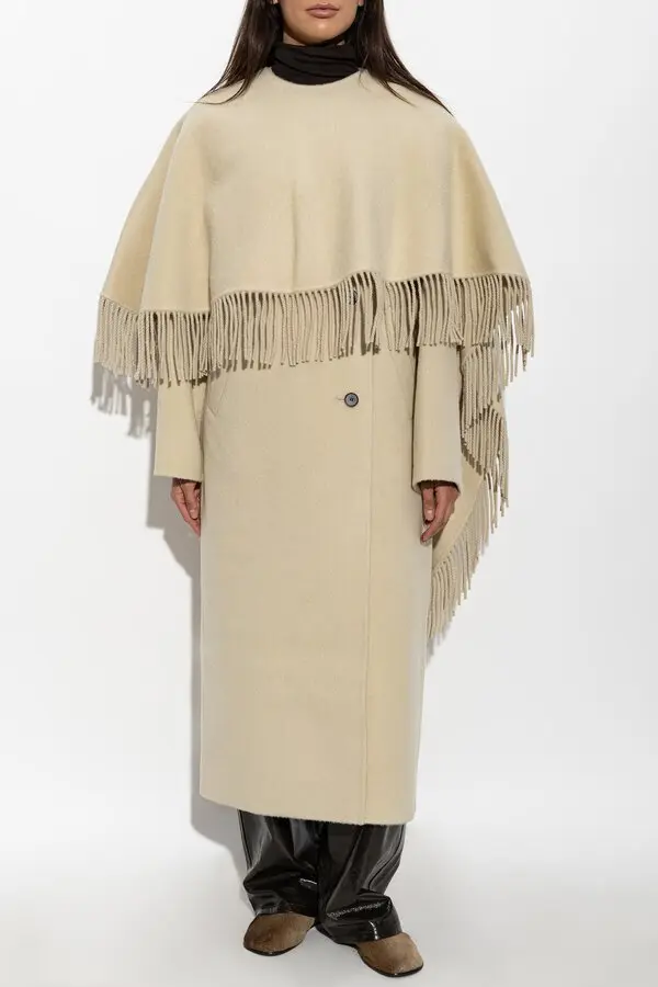 RÓHE Wool And Alpaca Coat With Fringe Scarf - Beige