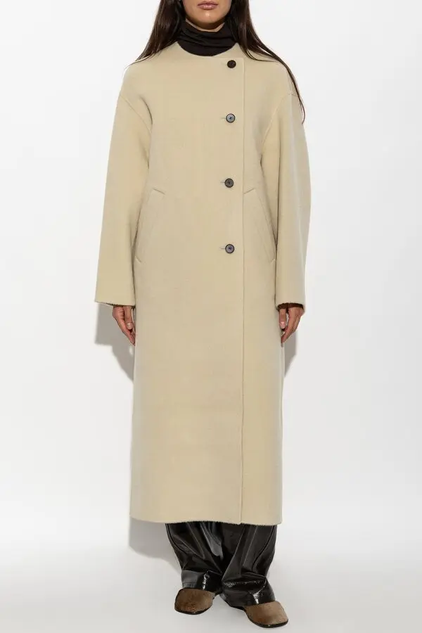 RÓHE Wool And Alpaca Coat With Fringe Scarf - Beige