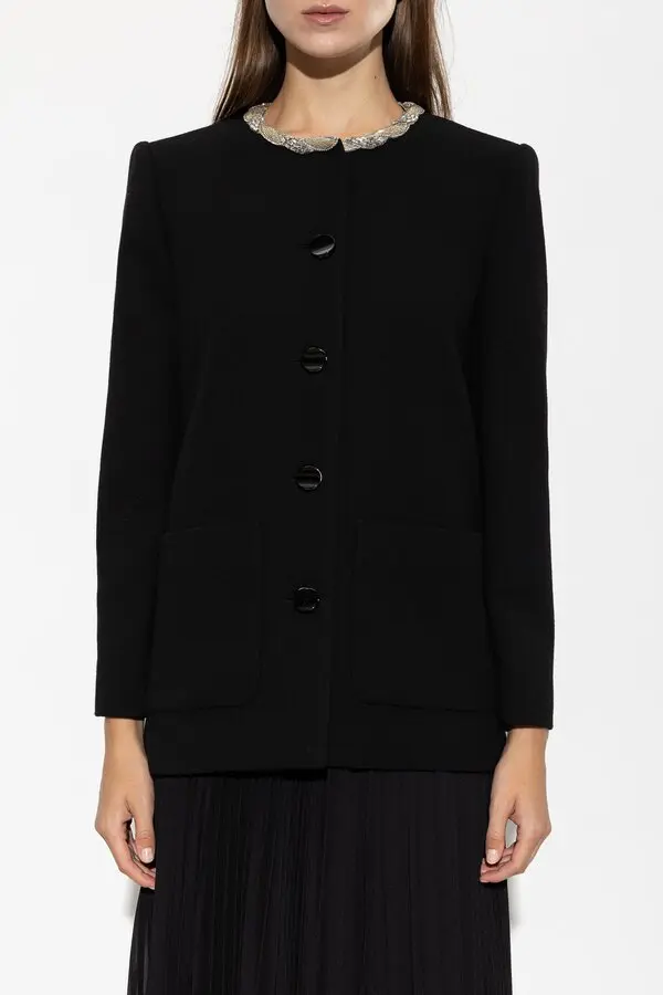 Valentino Garavani Wool Blazer With Embellished Neckline