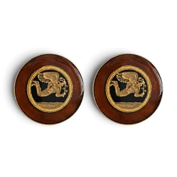 VSTYLE Vintage Italian Winged Goddess Enamel Clip-on Earrings - Gold