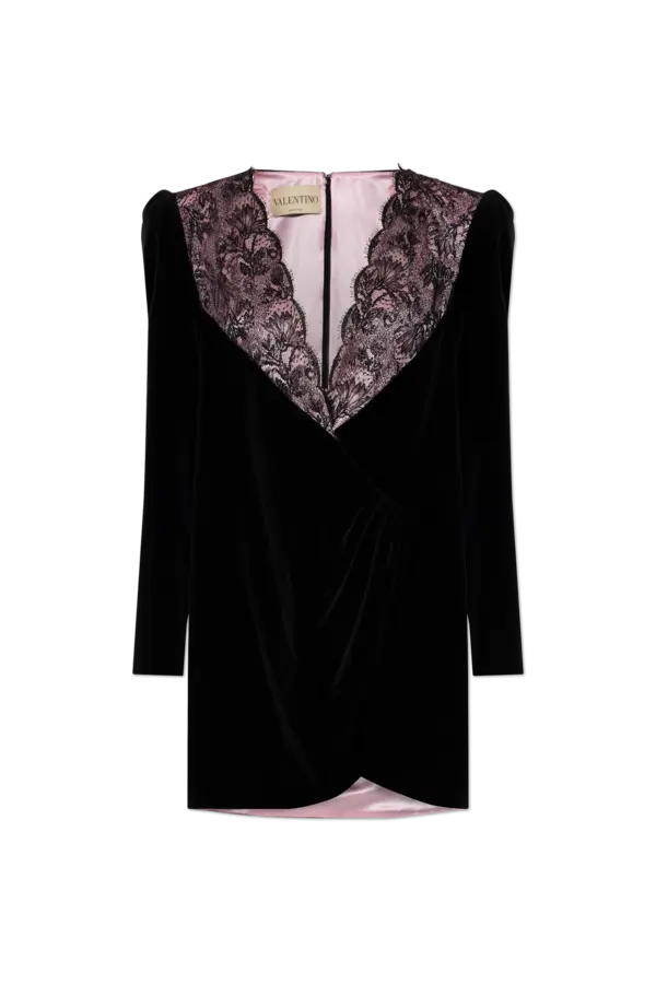 Valentino Garavani Velvet Dress With Lace Trim - Black