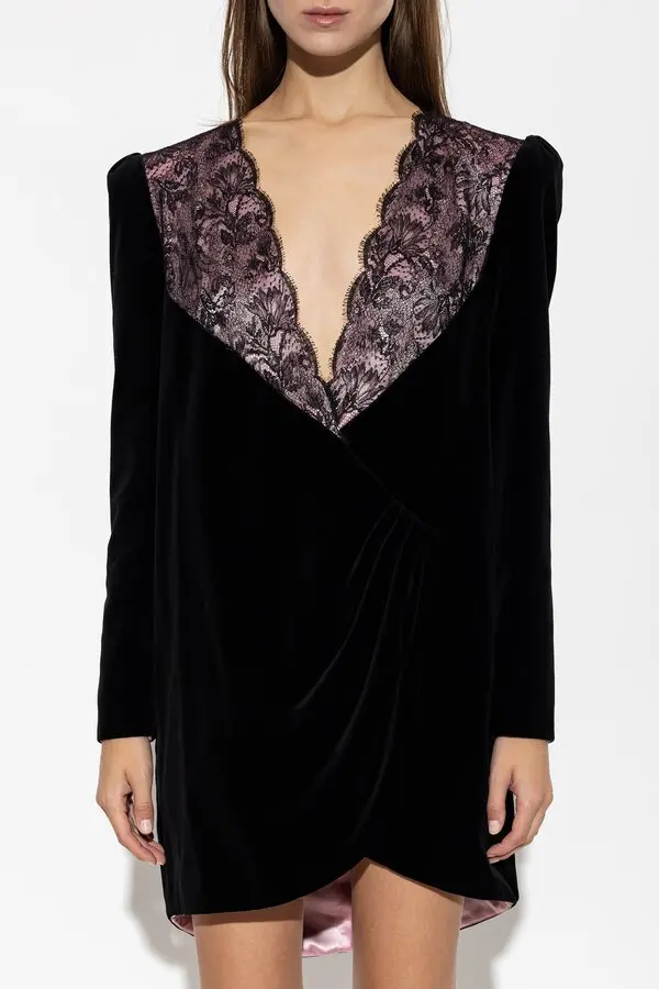 Valentino Garavani Velvet Mini Dress With Lace Trim
