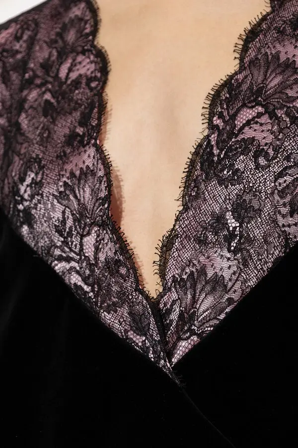 Valentino Garavani Velvet Mini Dress With Lace Trim