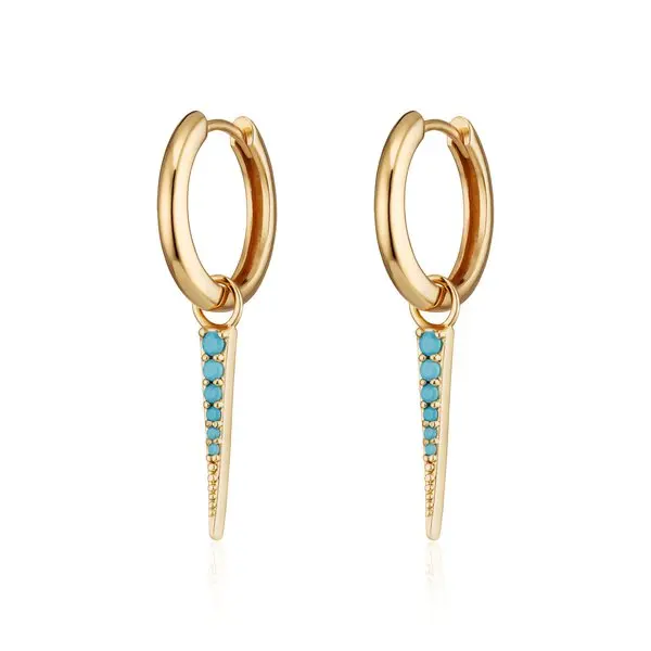 SCREAM PRETTY Turquoise Spike Charm Hoop Earrings - Gold