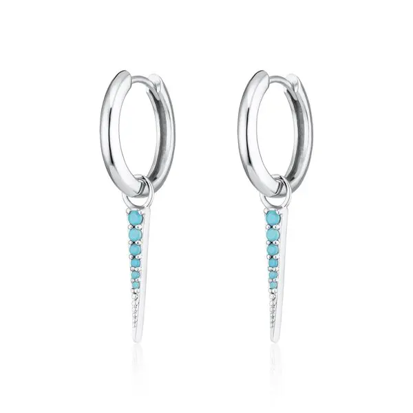 SCREAM PRETTY Turquoise Spike Charm Hoop Earrings - Silver