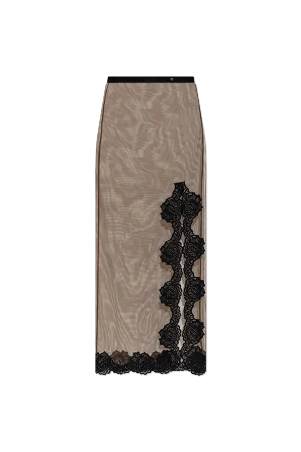 Valentino Garavani Transparent Lace Trimmed Skirt - Black