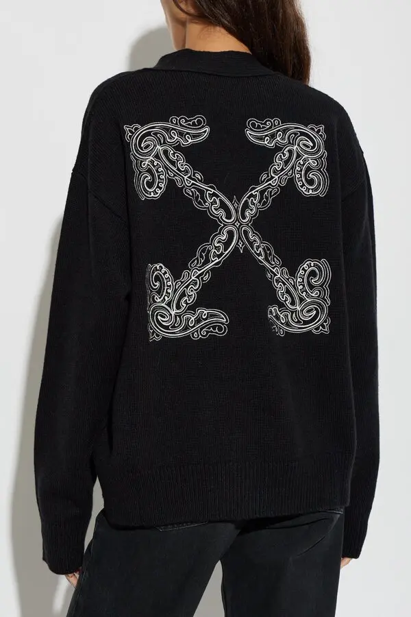 Off-White Cardigan With Decorative Embroidery