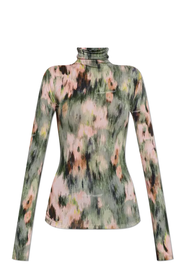 Off-White Top With A Stand-up Collar - Green