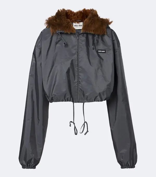 Miu Miu Shearling-trimmed Technical Jacket - Grey
