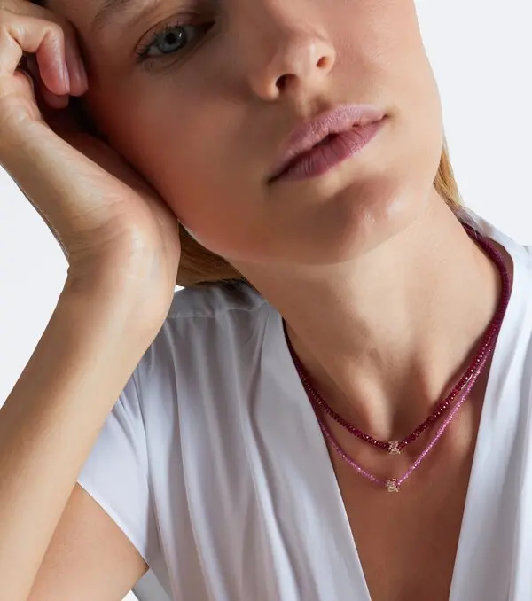 SUZANNE KALAN 18kt Rose Beaded Necklace With Rubies And Diamonds