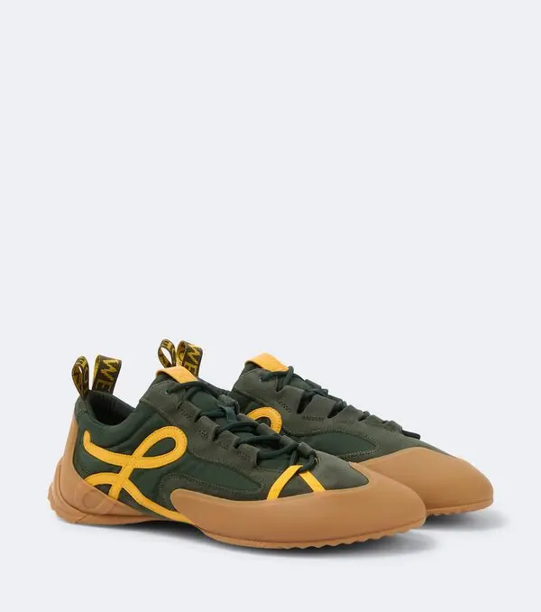 Loewe Grip Suede-trimmed Sneakers - Green